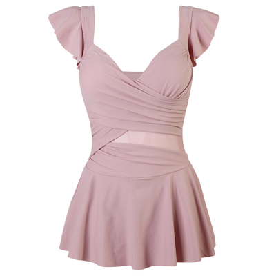 温泉泳衣粉色遮肚连体度假超显瘦