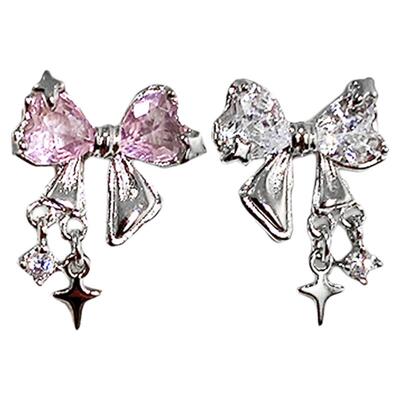 hellopuppy星芒璀璨蝴蝶结锆石耳钉小众设计tgp同款耳钉气质姐姐