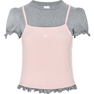 adidas阿迪达斯三叶草女子假两件泡泡袖运动休闲短袖T恤LI5118