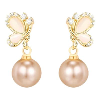 气质法式蝴蝶珍珠耳环女