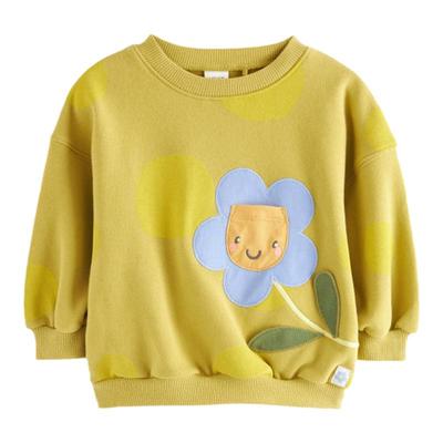 英国NEXT童装春秋女童女宝宝卡通圆领衫运动套头加绒卫衣上衣