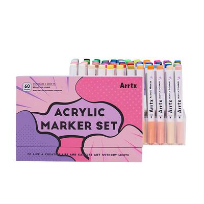 Arrtx阿泰诗丙烯马克笔套装60色卡乐魔盒绝绝紫防水软头DIY水彩笔丙烯颜料马克笔彩色涂鸦笔套装