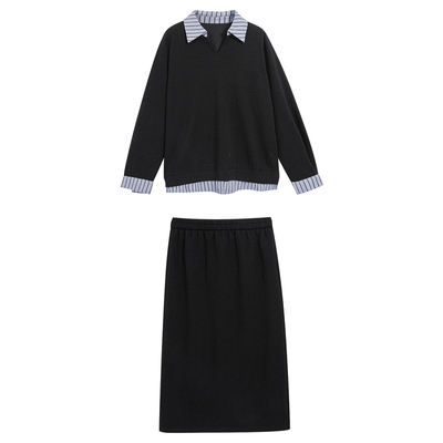 欧尼不胖胖mm绝美穿搭韩式慵懒chic套装早春女装卫衣半身裙两件套