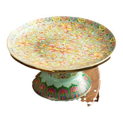 珐琅彩中式果盘高脚盘客厅茶点盘