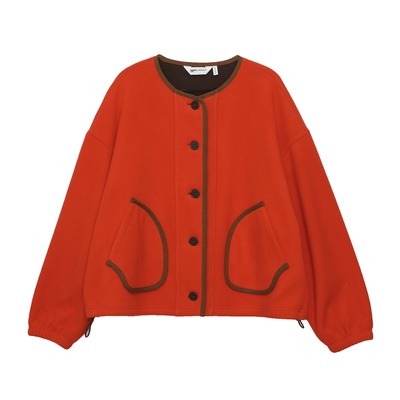 MOVEUP幻走2025秋季新款.FUN系列四合扣主题绣花橡筋绳短款外套女