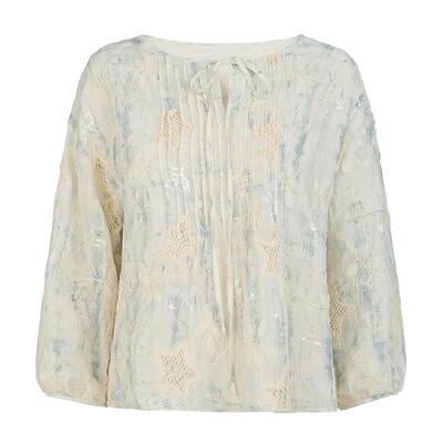 sdeer圣迪奥女装25年新品田园风系带圆领绣花长袖上衣S252Z3235