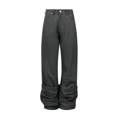 暗黑风立体裁剪直筒棉裤高腰长裤