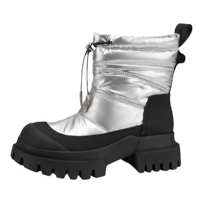 MIO米奥束带雪地靴冬季厚底高跟圆头休闲保暖时尚女银色机车短靴