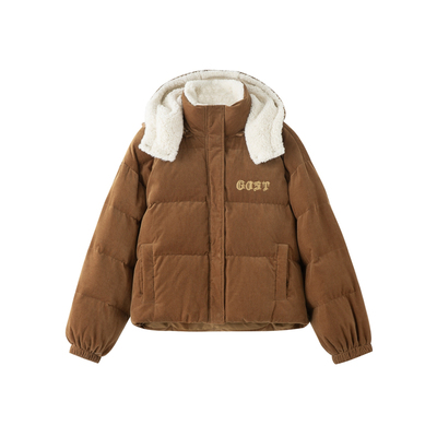 GOST灯芯绒拼羊羔绒带帽棉服