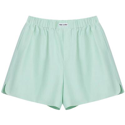 BLUE ERDOS26夏季新品休闲宽松桑蚕丝混纺度假风小开叉乳绿色短裤