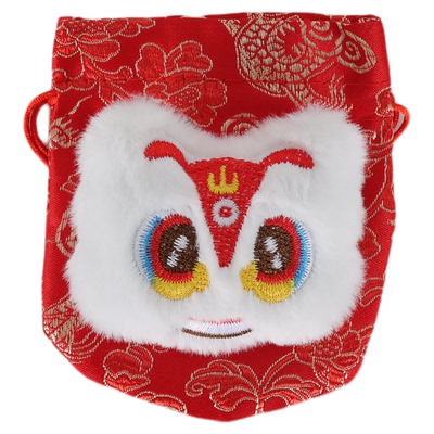 宠物狗狗新年醒狮毛绒福袋红挂件