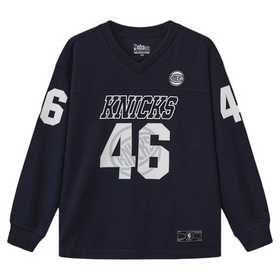 nbakids童装2025年秋冬新款儿童长袖V领T恤宽松印花K253TS120P