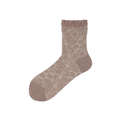 Tabio浮雕花朵袜子女秋冬高弹透气吸汗个性百搭中筒袜原创设计款