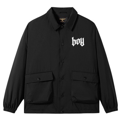 BOYLONDON春秋季潮流情侣夹克外套黑色男运动休闲翻领上衣N23080