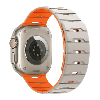 适用苹果手表s11ultra3SE10磁吸硅胶表带iwatch789透气运动男女款