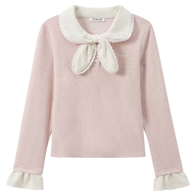 蕾丝兔耳朵娃娃领假两件内搭长袖