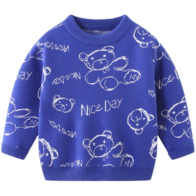 秋冬季男童圆领毛衣加绒加厚上衣