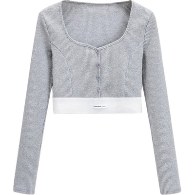 织带运动大圆领长袖T恤女