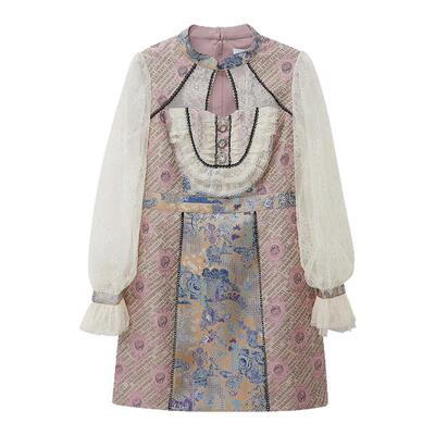 LULUALWAYS优雅拼接网纱连衣裙