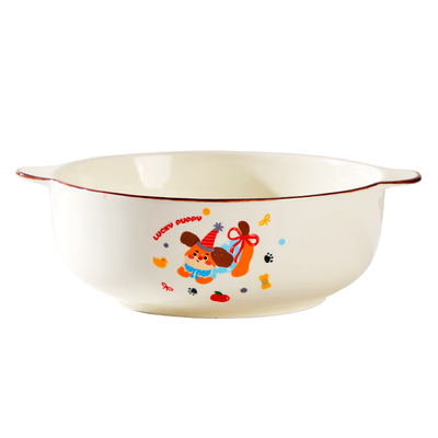 卡通小狗陶瓷双耳汤碗