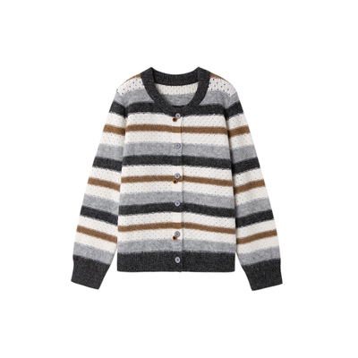 时然大码条纹针织开衫微胖mm