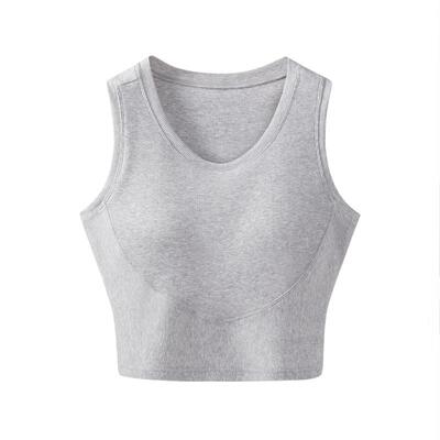 为体贴大码吊带背心女夏季带胸垫微胖mm内搭运动内衣无袖上衣短款