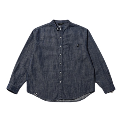 oddCIRKUS牛仔长袖 日系亚麻牛仔长袖衬衫亨利领外套上衣男女同款