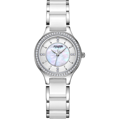 聚利时官旗轻奢母贝陶瓷锆石女表