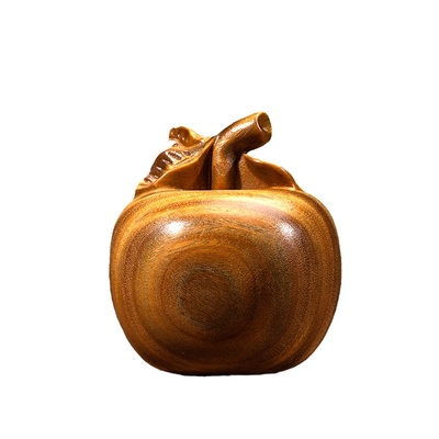 天然绿檀木平安果手把件