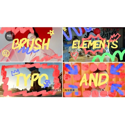 fcpx插件 100 个卡通手绘笔刷英文字母数字符号线条元素贴图动画