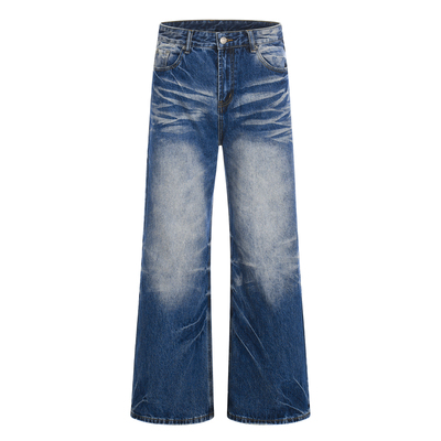 Goinsk闪电纹毛羽蓝做旧猫须长裤