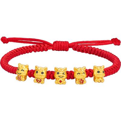 明牌珠宝五福萌马硬金手串 黄金生肖马年串珠足金转运珠AFP1367