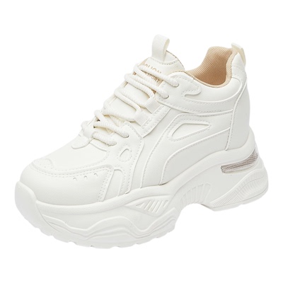 皮面老爹鞋女春秋厚底内增高女鞋