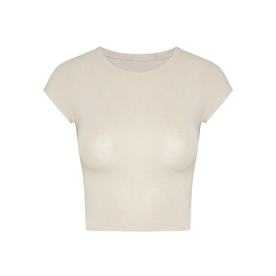 修身显瘦沙漏圆领露脐短款上衣女