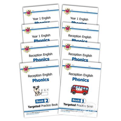 预售 英国CGP原版 Reception and KS1 Phonics 自然拼读 幼儿英语 小学学前练习教辅8册 4-6岁 含答案 大音