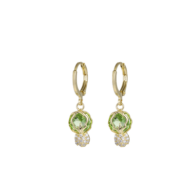 网红爆款锆石耳环耳扣青翠八方来财白菜耳坠轻奢时尚显脸瘦耳饰女