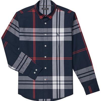 哈吉斯休闲格纹潮流长袖衬衫男