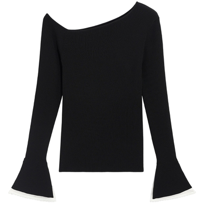 bebe2025秋冬女士极简风可拆卸喇叭袖口露肩针织上衣330504