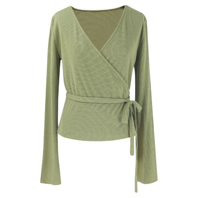 SYT自制通勤收腰显瘦绑带v领上衣