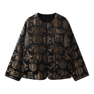 花锦缎提花羊毛宽松新中式外套