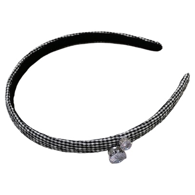 LERYAE韩国进口发饰泡泡纱小格子宝石水钻发箍头箍压发