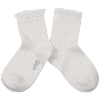 Collegien儿童短袜纯色花边