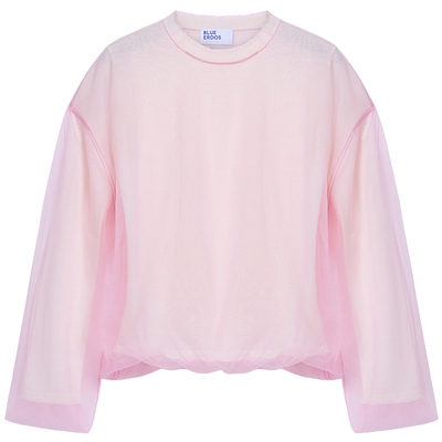 BLUE ERDOS26早春新品设计感欧根纱拼接通勤百搭圆领针织套衫女