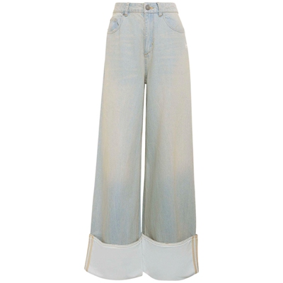 阿迪达斯三叶草女裤做旧风复古牛仔裤宽松阔腿裤运动长裤KW4517