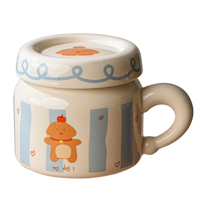 陶瓷杯带盖高颜值卡通牛奶早餐杯
