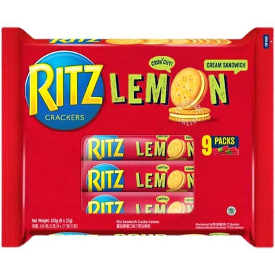 RITZ/乐之卡夫海外原装进口柠檬味夹心饼干袋装243g（9小包）零食