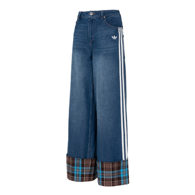 阿迪达斯三叶草做旧阔腿牛仔裤