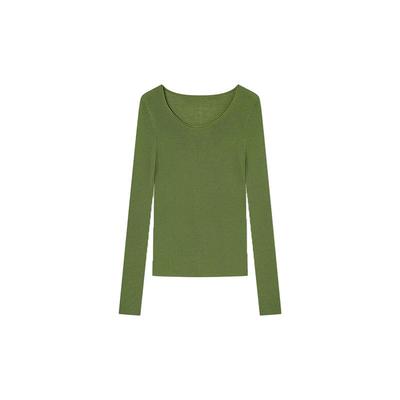 CONCISE-WHITE简白2025秋冬新款卷边U领打底衫羊毛针织修身上衣女