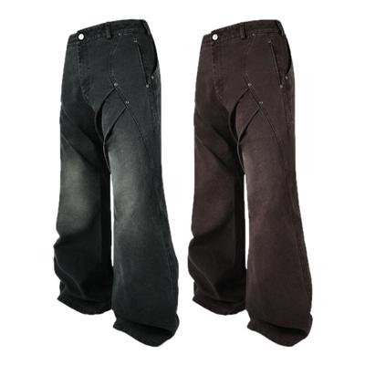 【徐浩伦同款】立体打褶裁剪工装裤男水洗石磨马骝阔腿直筒长裤