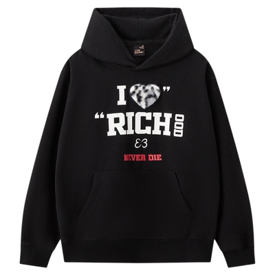 RIC豹纹贴布绣连帽卫衣情侣装女